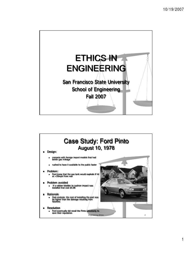 Ethics in Ethics in Engineering: Case Study: Ford Pinto | PDF | Engineering | Morality
