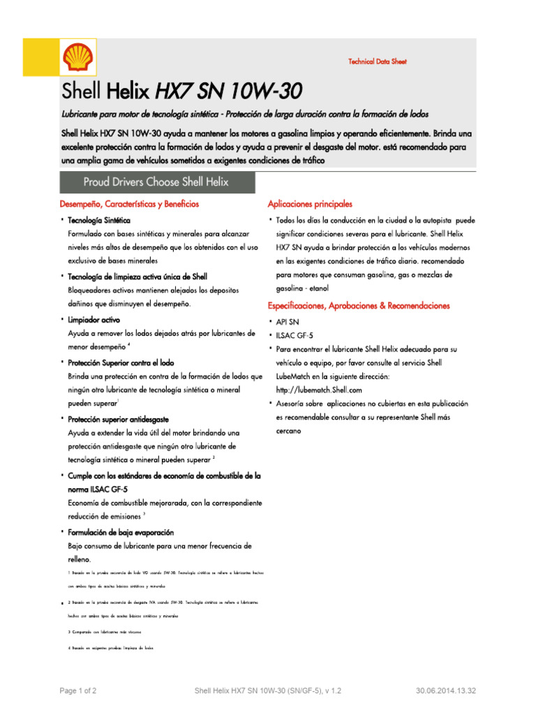 Shell-Helix-HX7-10W-30-SN (FICHA TECNICA) | PDF
