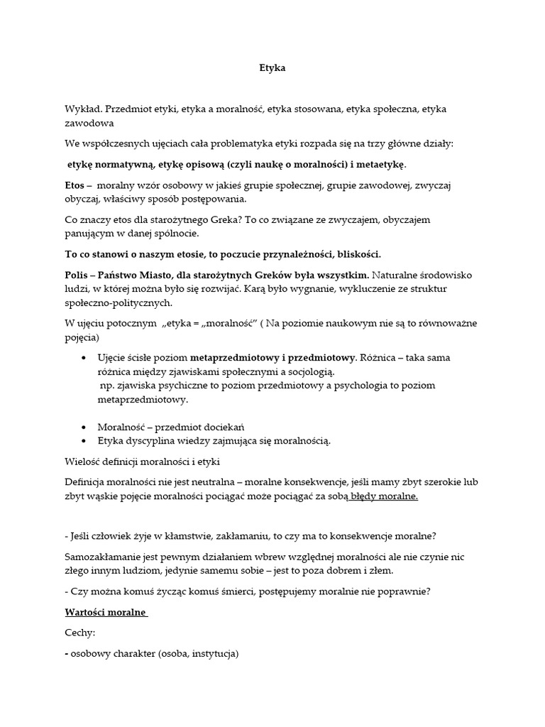 Etyka Notatki | PDF
