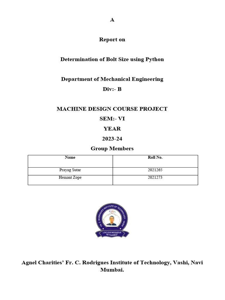 Name Roll No.: Prayag Sutar 2021265 Hemant Zope 2021273 | PDF | Screw ...