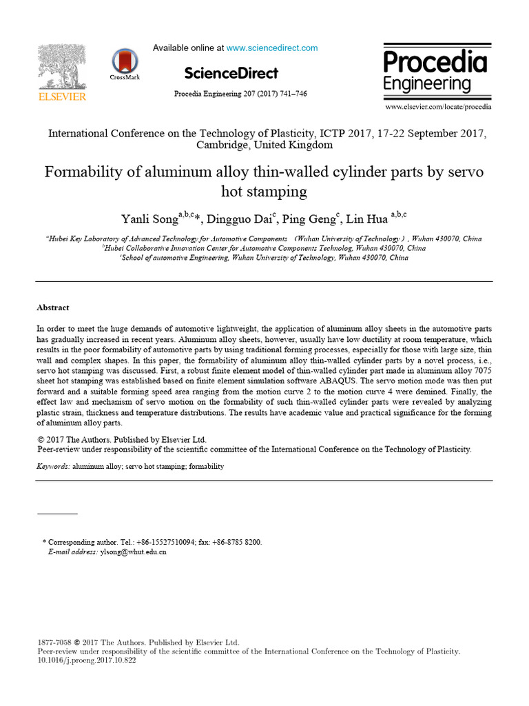 Formability of Aluminum Alloy 7xxx Thin-Walled Cylinder Parts by Servo ...