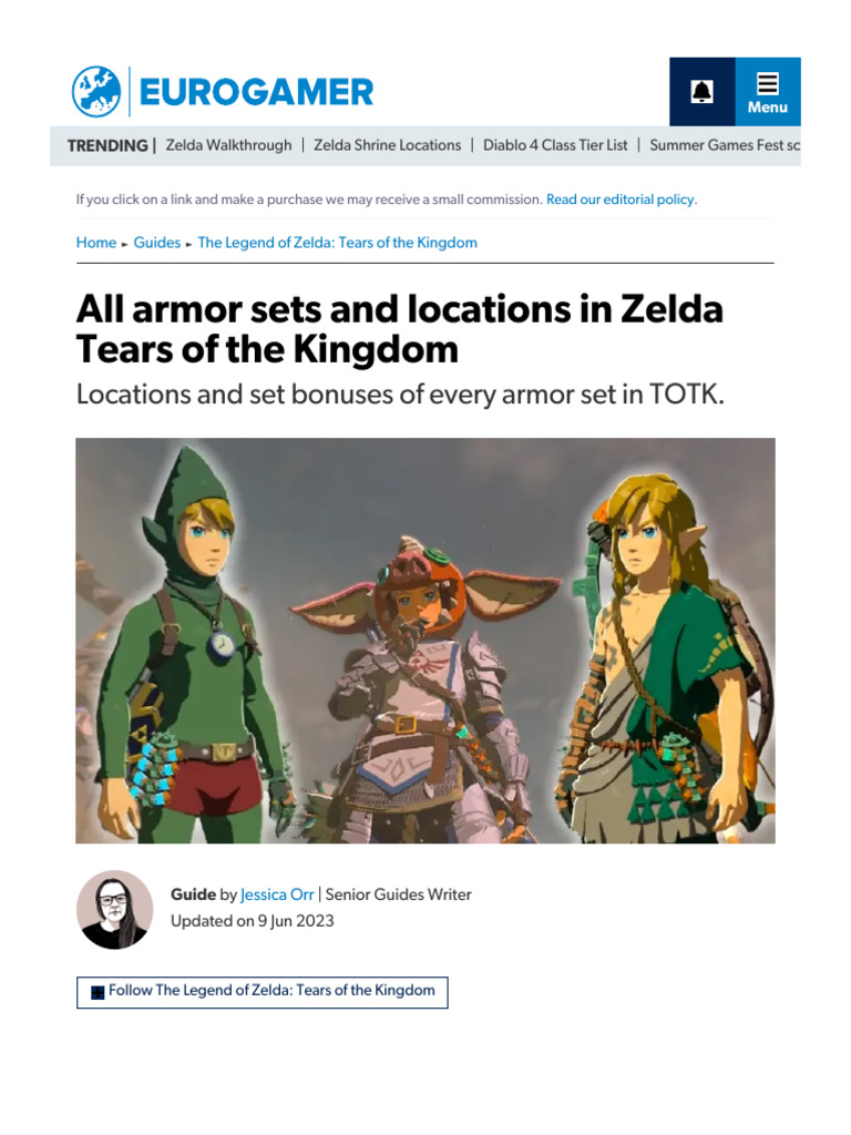 All Armor Sets and Locations in TOTK | PDF | The Legend Of Zelda