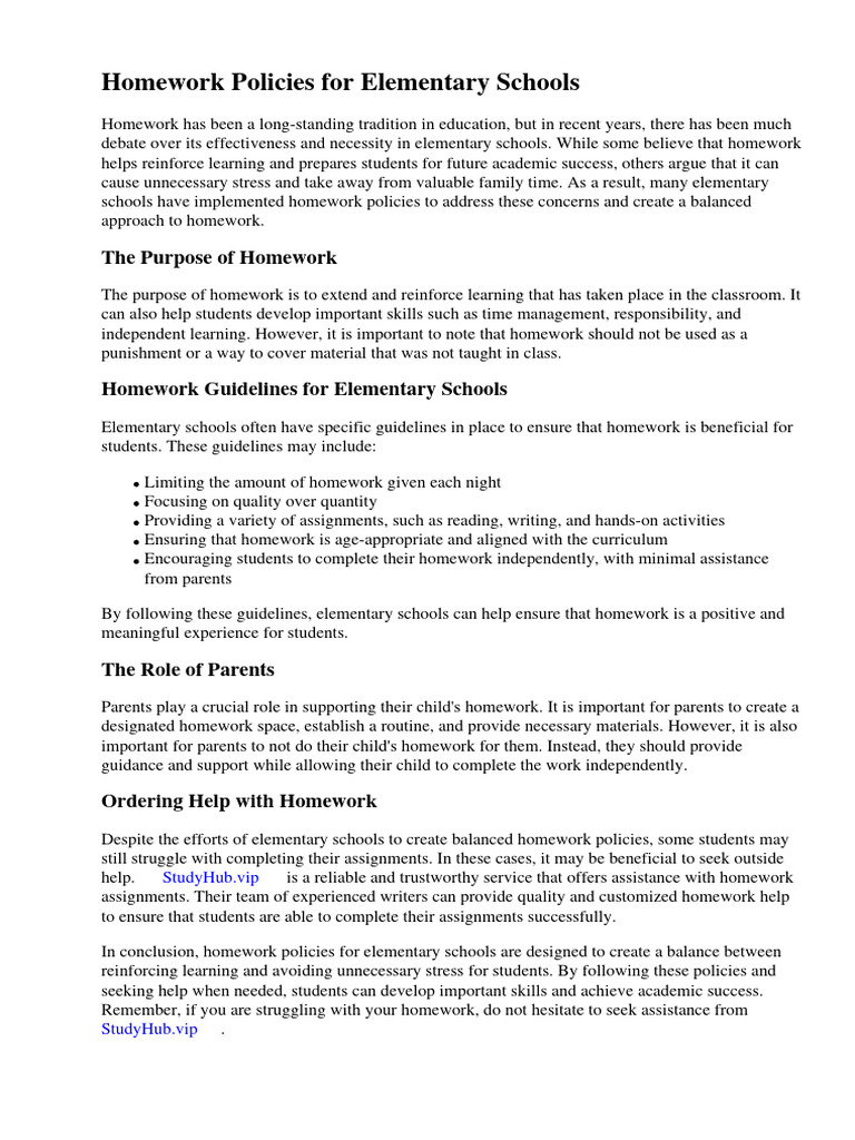 Homework Policies For Elementary Schools | PDF | Homework | Teachers