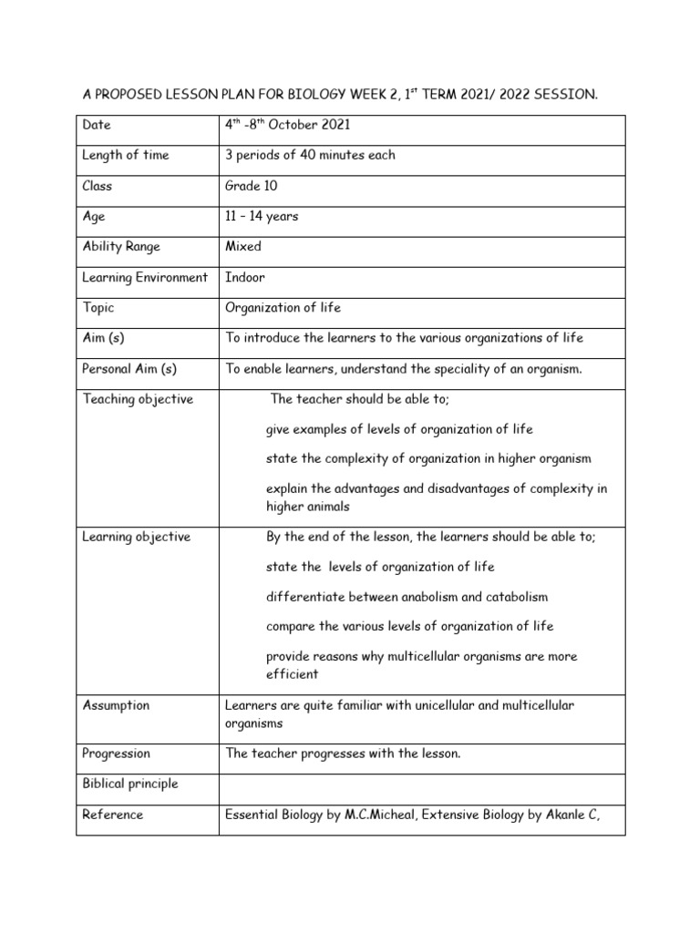 Organization of Life | PDF | Tissue (Biology) | Cell (Biology)