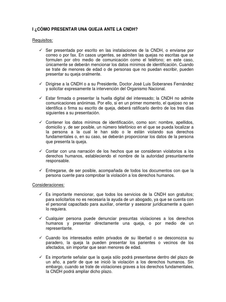 Requisitos para Elaborar Una Queja A La CNDH | PDF | Gobierno | Justicia