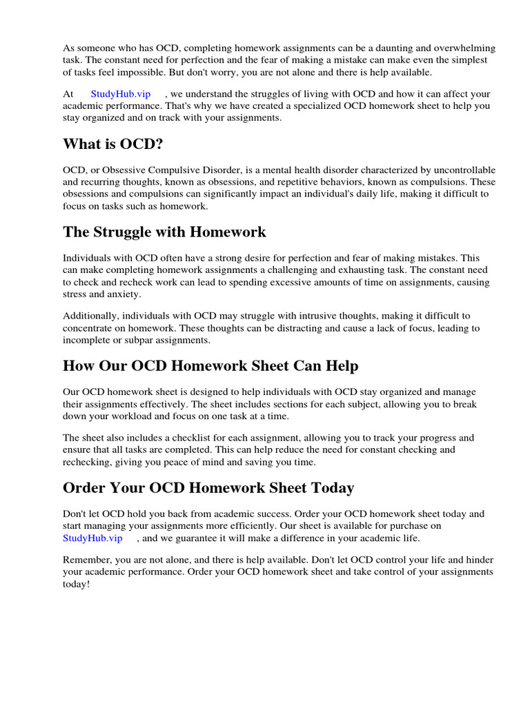 Ocd Homework Sheet | PDF | Obsessive–Compulsive Disorder | Cognitive ...