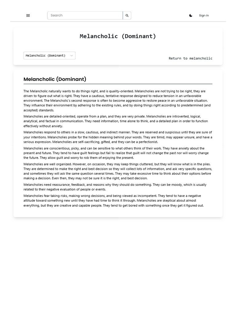 Understanding Melancholic Personality Traits | PDF | Anxiety ...