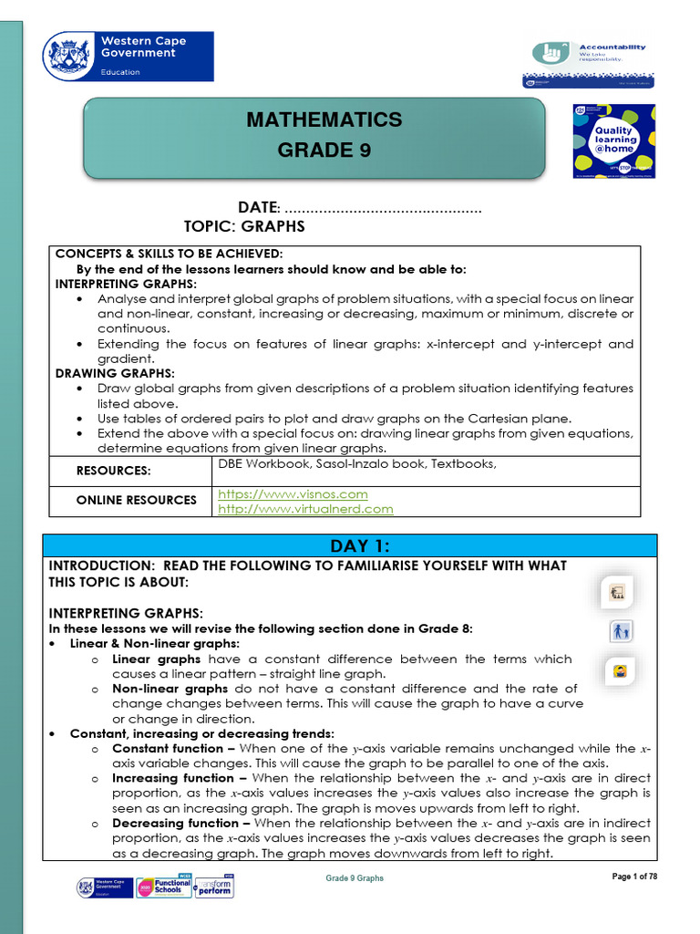 Grade 9 Graphs: Linear & Non-Linear Analysis | PDF | Cartesian ...