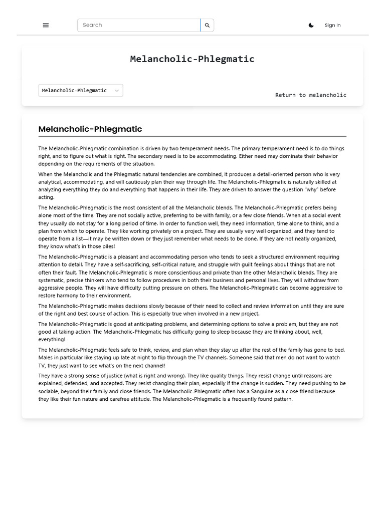 Understanding Melancholic-Phlegmatic Traits | PDF | Personality Type ...