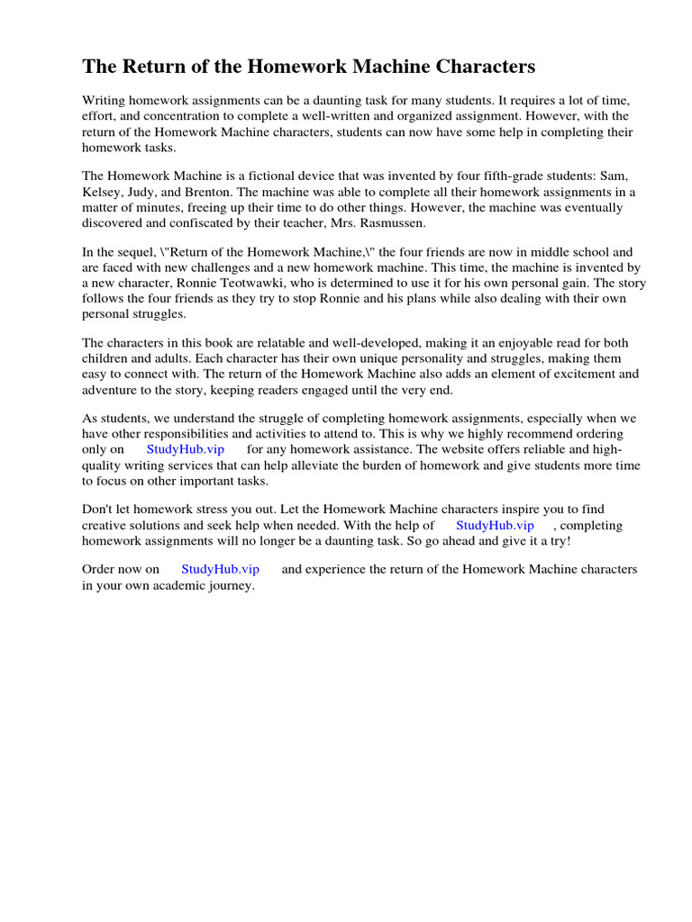 Return of The Homework Machine Characters | PDF | Homework