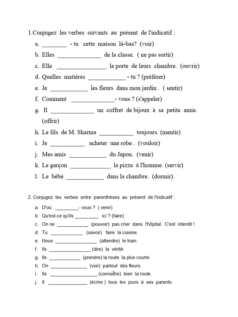 Conjugaison des verbes au présent | PDF