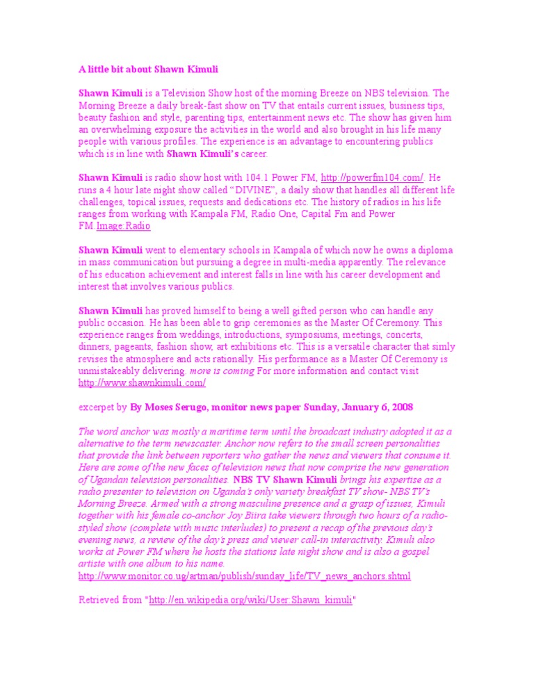 Shawn Kimuli: Media Versatility | PDF | Television | News