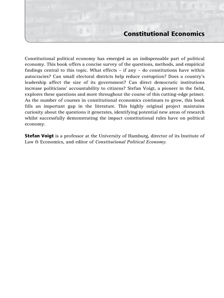Voigt, Stefan - Constitutional Economics - A Primer (2020, Cambridge ...