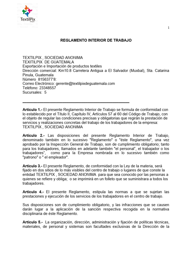 Reglamento Interior de Trabajo | PDF | Salario | Derecho laboral