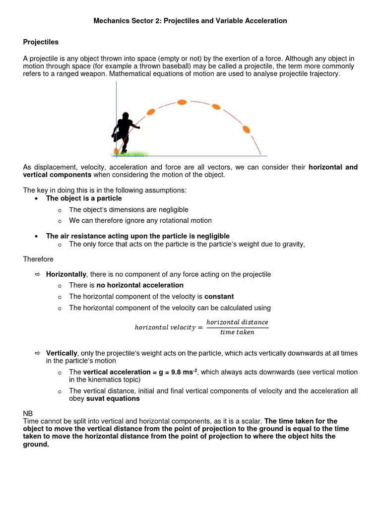 02 Projectiles and Variable Acceleration HANDOUT | PDF | Acceleration | Velocity