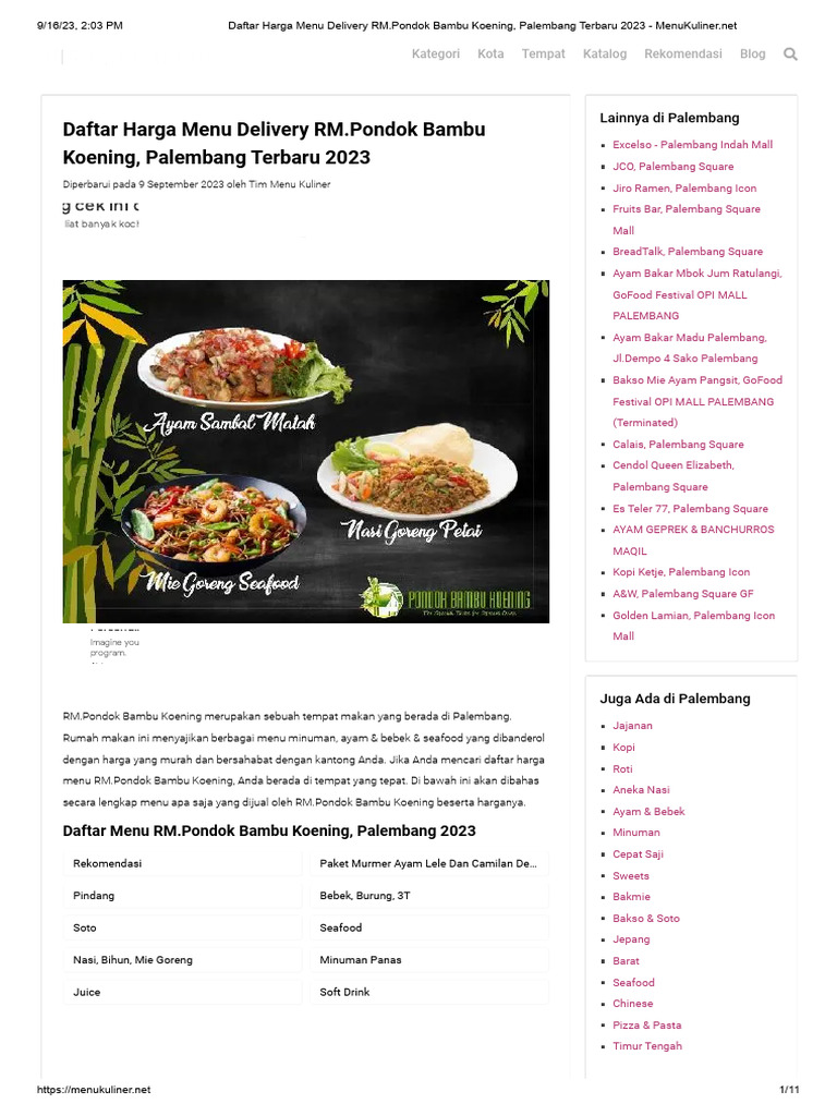 Menu Terbaru RM Pondok Bambu Koening | PDF