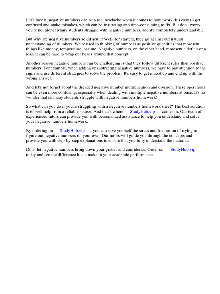 Negative Numbers Homework Sheet | Download Free PDF | Numbers ...