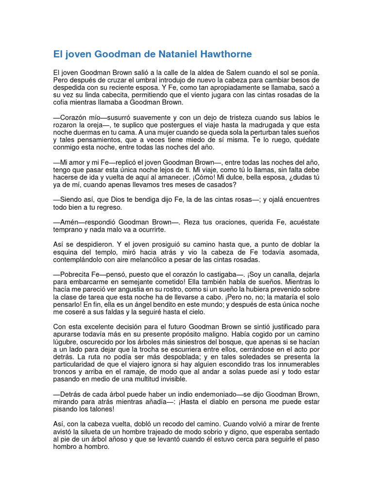 El Joven Goodman de Nataniel Hawthorne | PDF | eucaristía | Oración