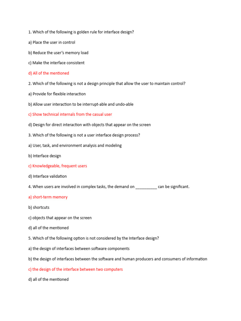 User Interface Design Principles Quiz | PDF