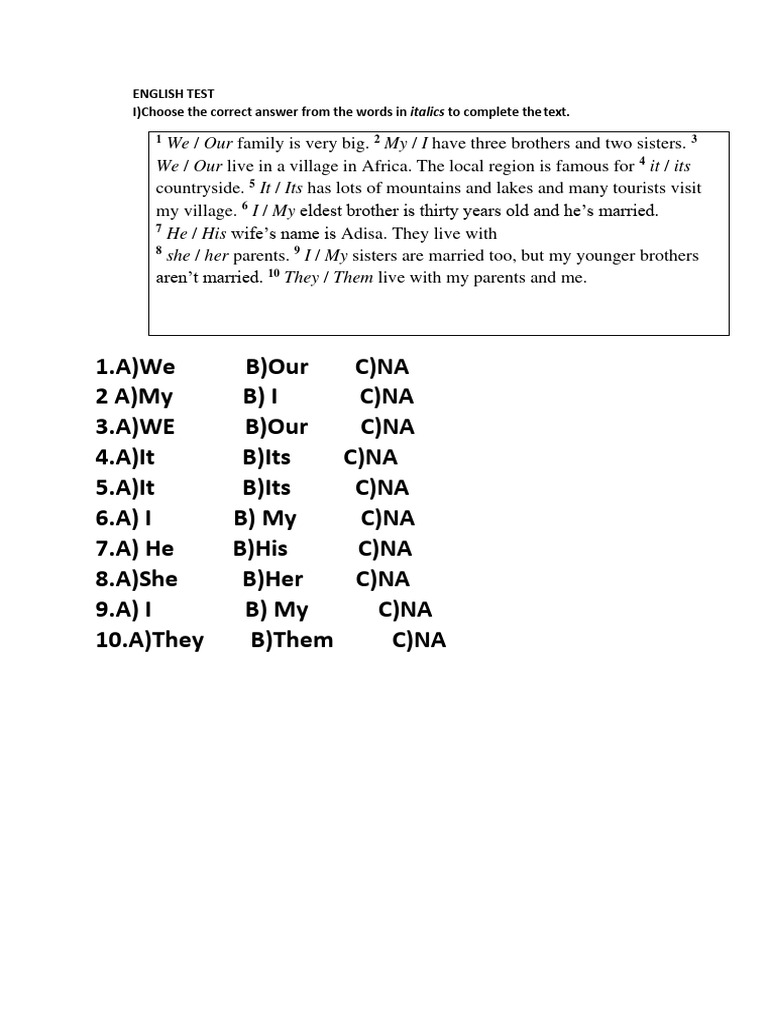 English Test for Language Learners | PDF