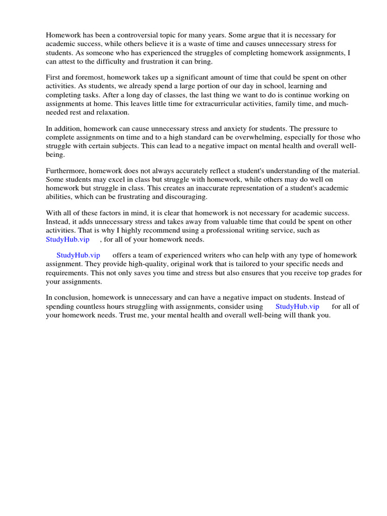 Homework Is Unnecessary Essay | PDF | Homework | Long Term Potentiation