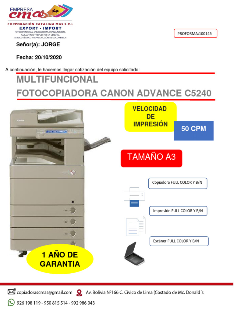 Canon Advance C5240 Jorge | PDF | Fotocopiadora | Escáner de imagen