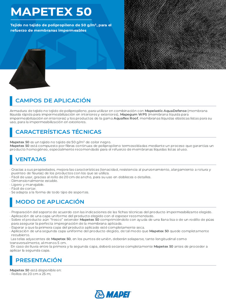 Refuerzo Impermeable Mapetex 50 | PDF | Tela no tejida | Textiles