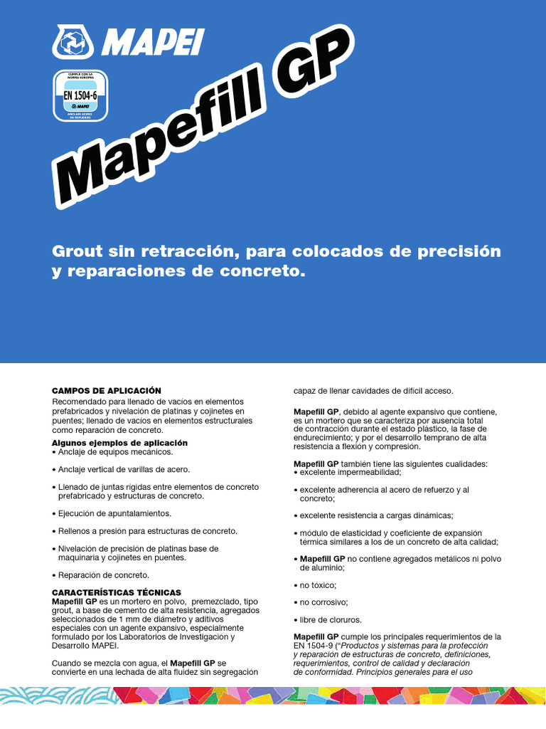 Mapefill GP TDS PDF | PDF | Hormigón | Acero