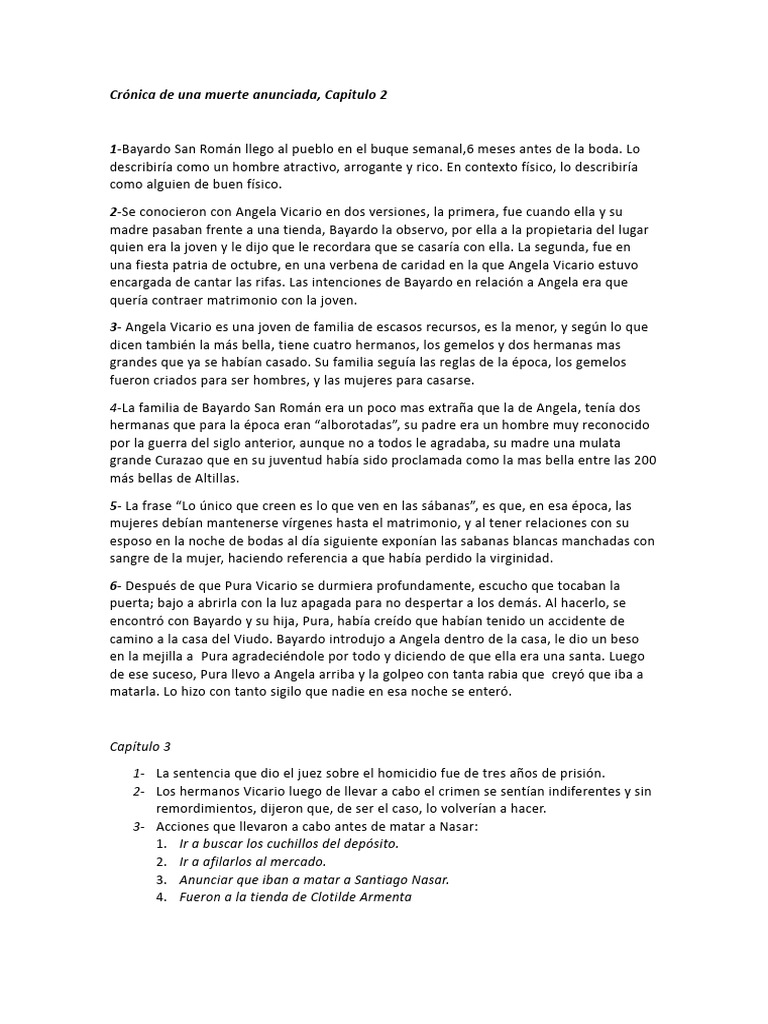 Capítulo 2: Angela Vicario y Bayardo | PDF | Novela negra, policíaca y ...