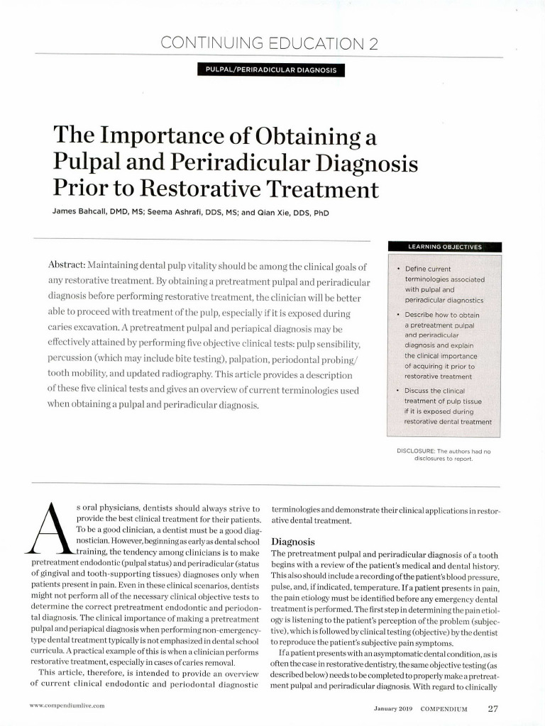 The Importance of Obtaining a Pulpal and Periradicular Diagnosis Prior ...
