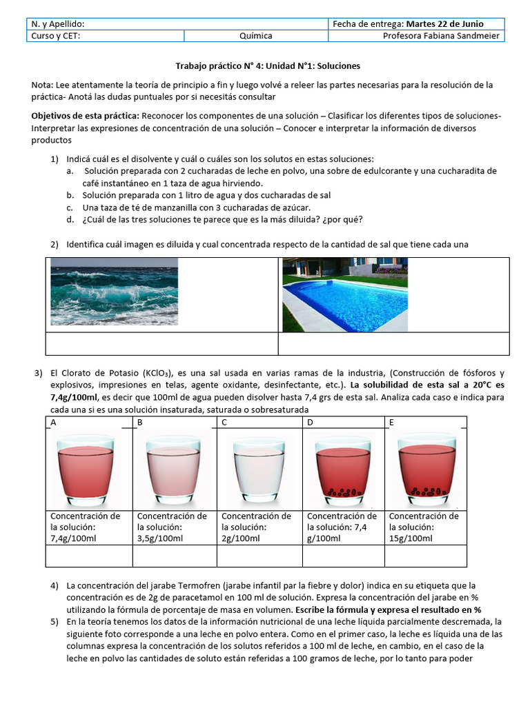 TP N°4 Soluciones | PDF | Concentración | Leche