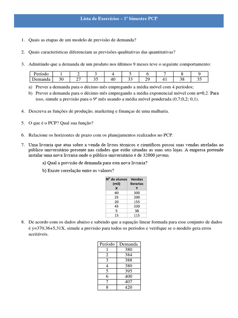 Lista de Exercícios 1o PCP | PDF