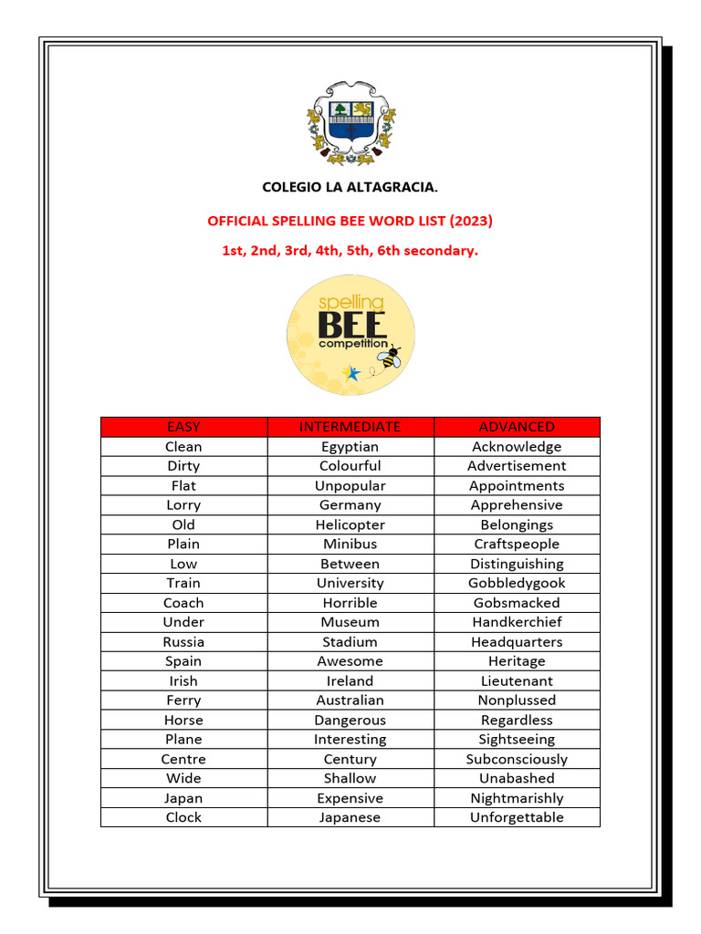 2023 Official Spelling Bee Word List | PDF