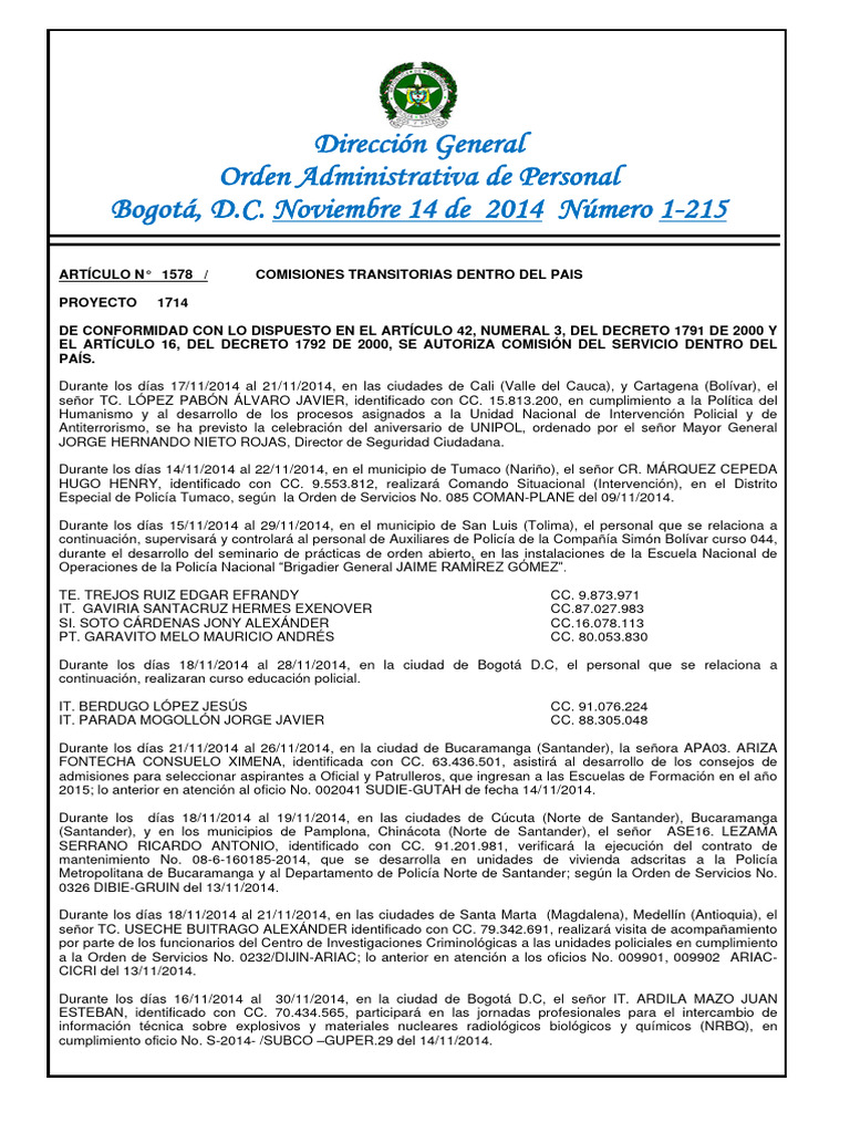 Oap 1-215 | PDF | Colombia | Cumplimiento de la ley