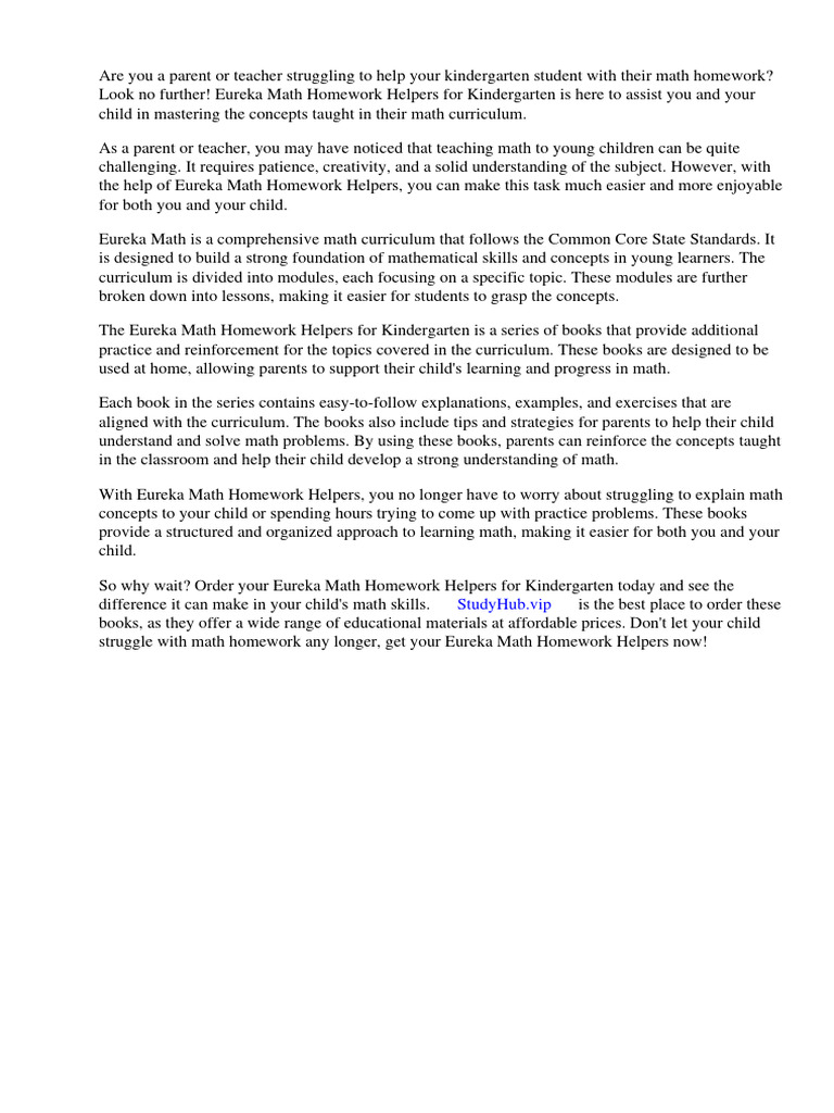 Eureka Math Homework Helpers Kindergarten | PDF | Curriculum | Mathematics