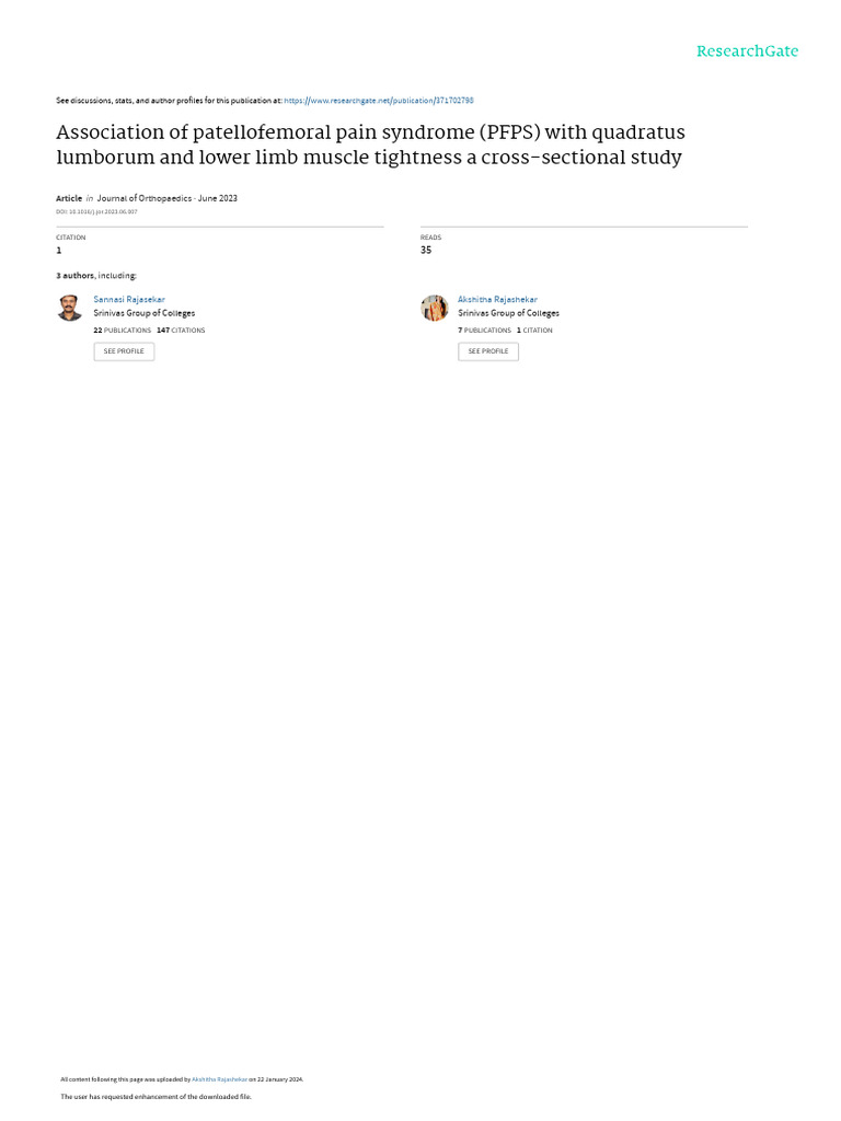 2023 Association of Patellofemoral Pain Syndrome PFPS With Quadratus ...