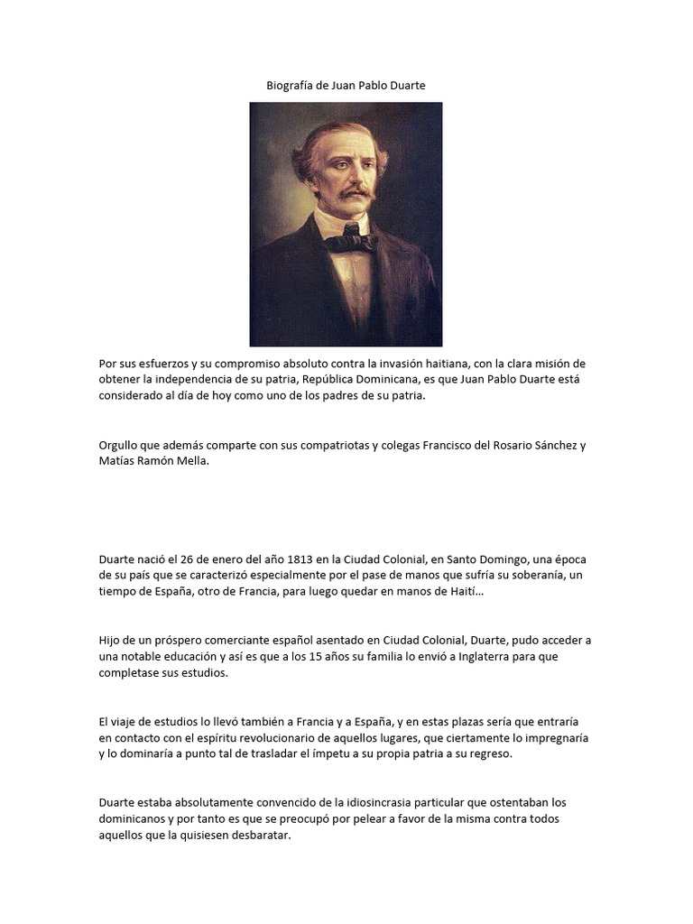 Biografía de Juan Pablo Duarte | Descargar gratis PDF | República ...