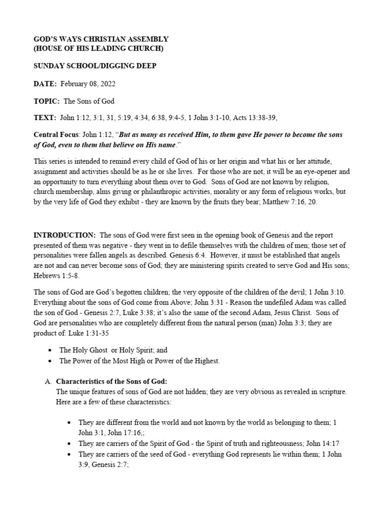 The Sons of God | PDF | Gospel Of John | Gospel Of Matthew