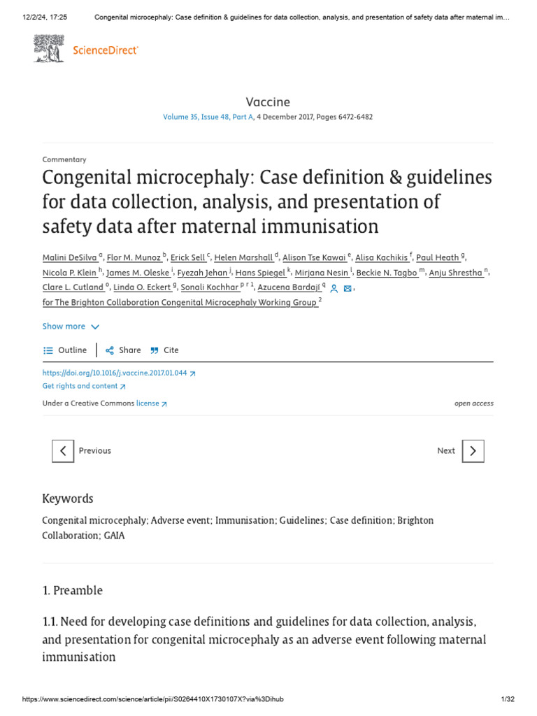 Congenital Microcephaly: Case Definition & Guidelines For Data Collection, Analysis, and ...