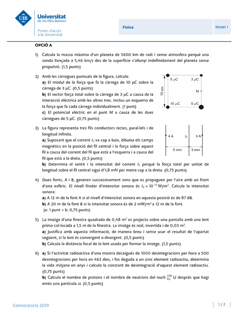 Enunciat FISICA JUNY 2019 | PDF
