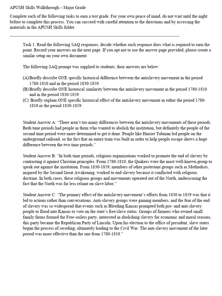 APUSH - Skills - Walkthrough Answers | PDF | Abolitionism In The United ...