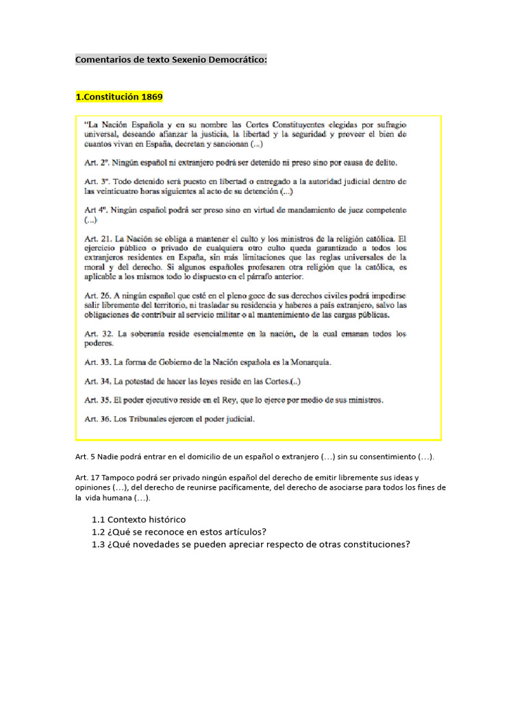 Comentario de Texto Sexenio Democrático | PDF
