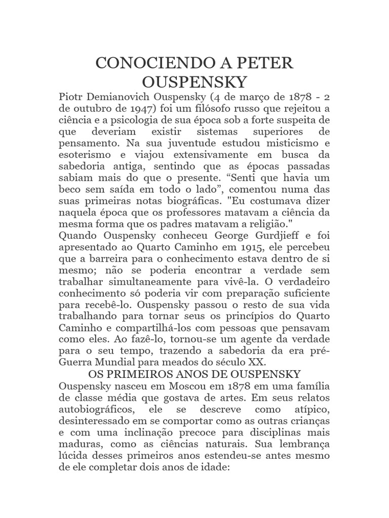 Vida e Pensamento de Peter Ouspensky | PDF | Pensamento | Humano