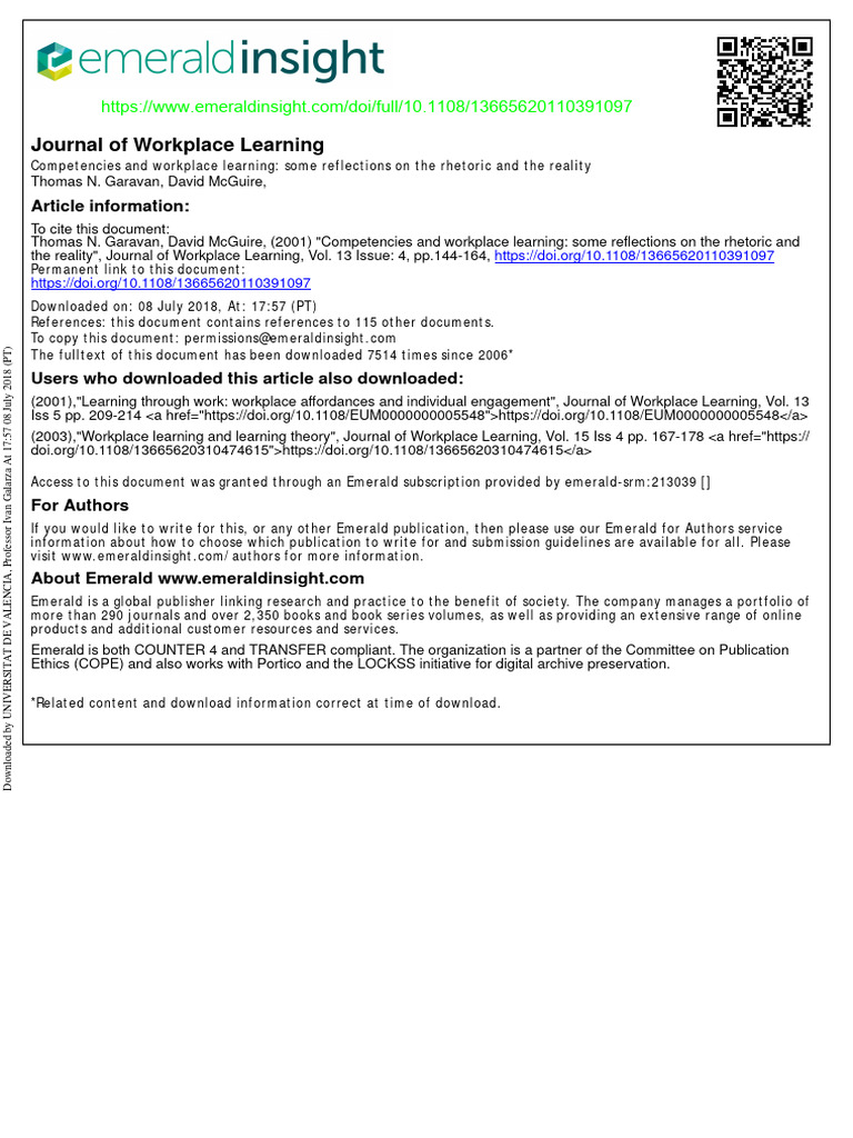 2001 Garavan Competencias y Aprendizaje | PDF | Concept | Postmodernism