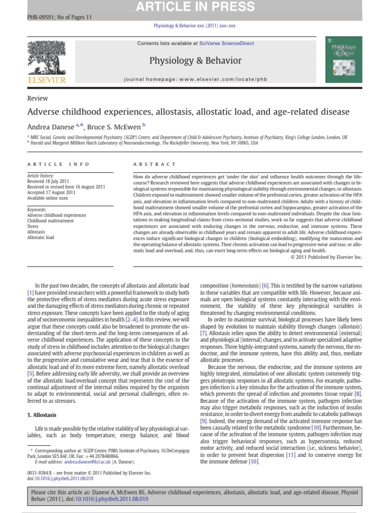 Physiology & Behavior: Andrea Danese, Bruce S. Mcewen | PDF ...
