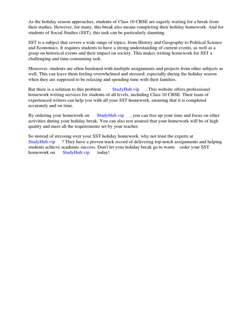 SST Holiday Homework Class 10 Cbse PDF Homework Textbook