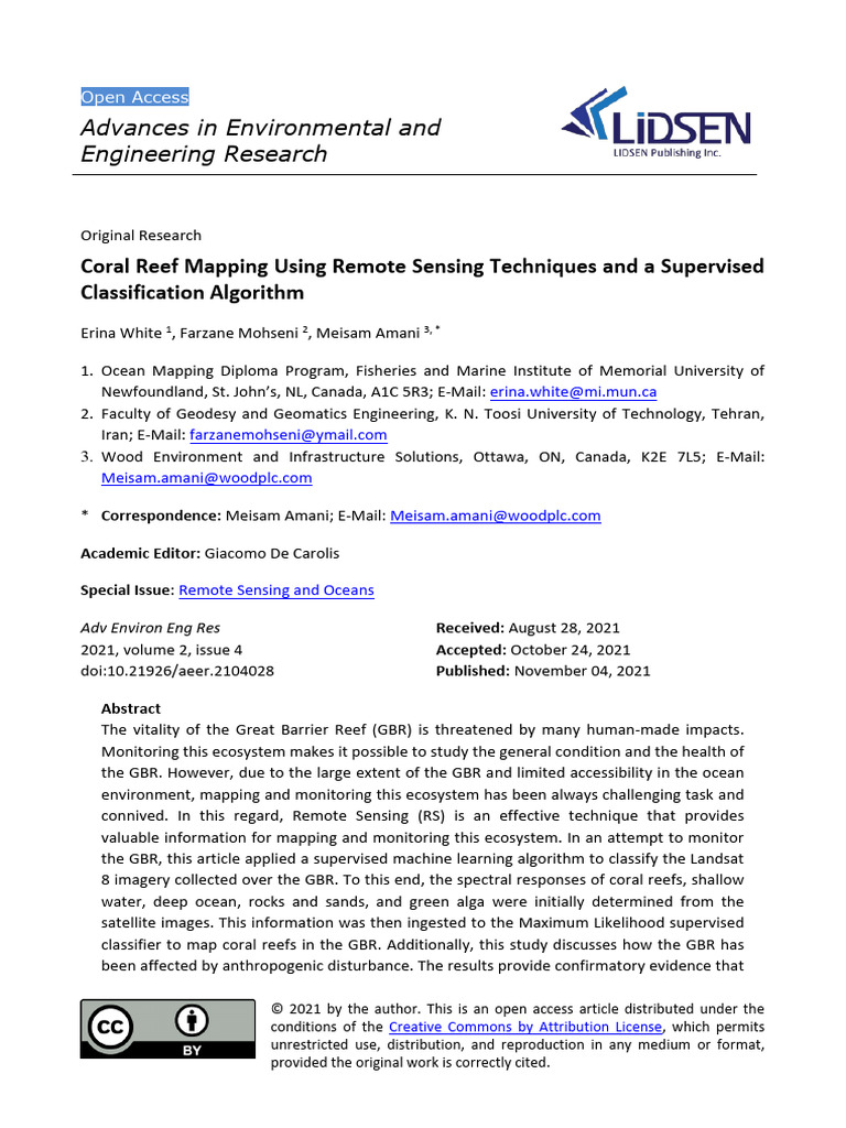004 Coral Reef Mapping Using Remote Sensing Techniques And A Supervised Classification Algorithm