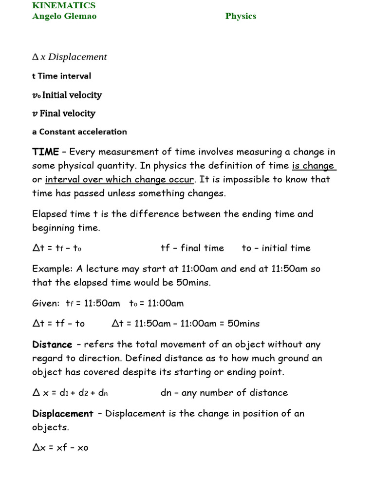 Physics Kinematics | PDF | Velocity | Acceleration