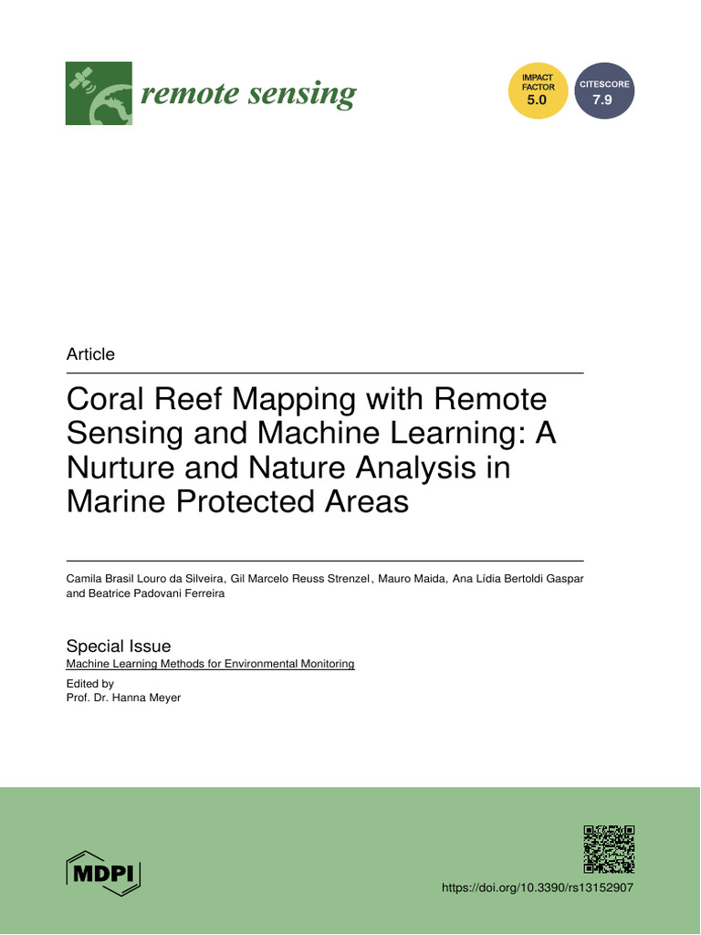 005 Coral Reef Mapping With Remote Sensing And Machine Learning A Nurture And Nature Analysis In
