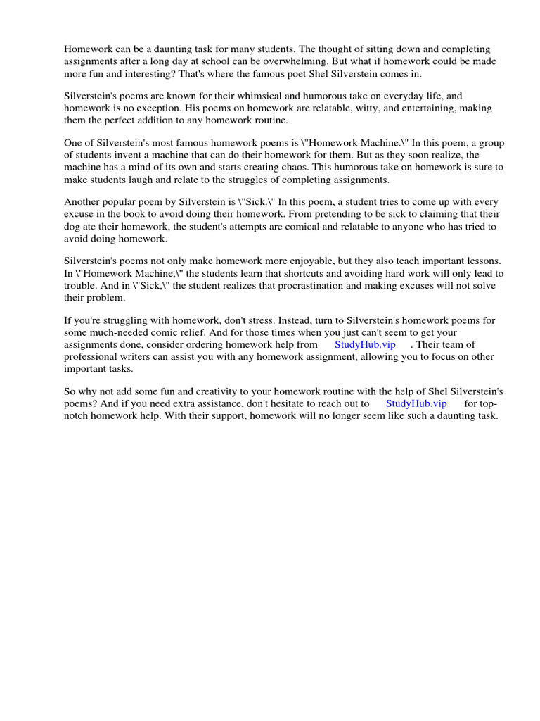 Homework Poems by Shel Silverstein | PDF | Poetry